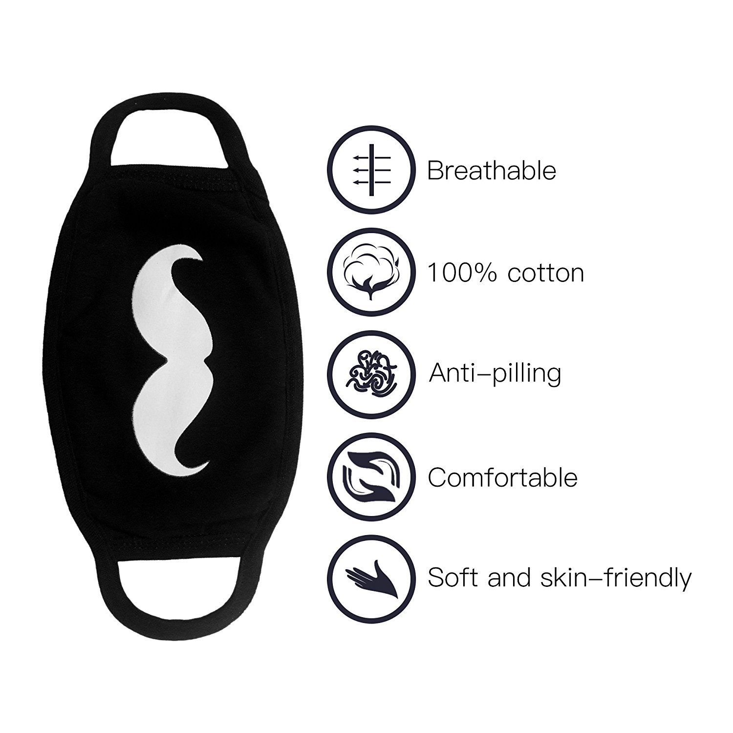 Luomi Cool Luminous Mouth Mask 4 Pack Unisex Cotton Black Face Mouth Mask-Glow