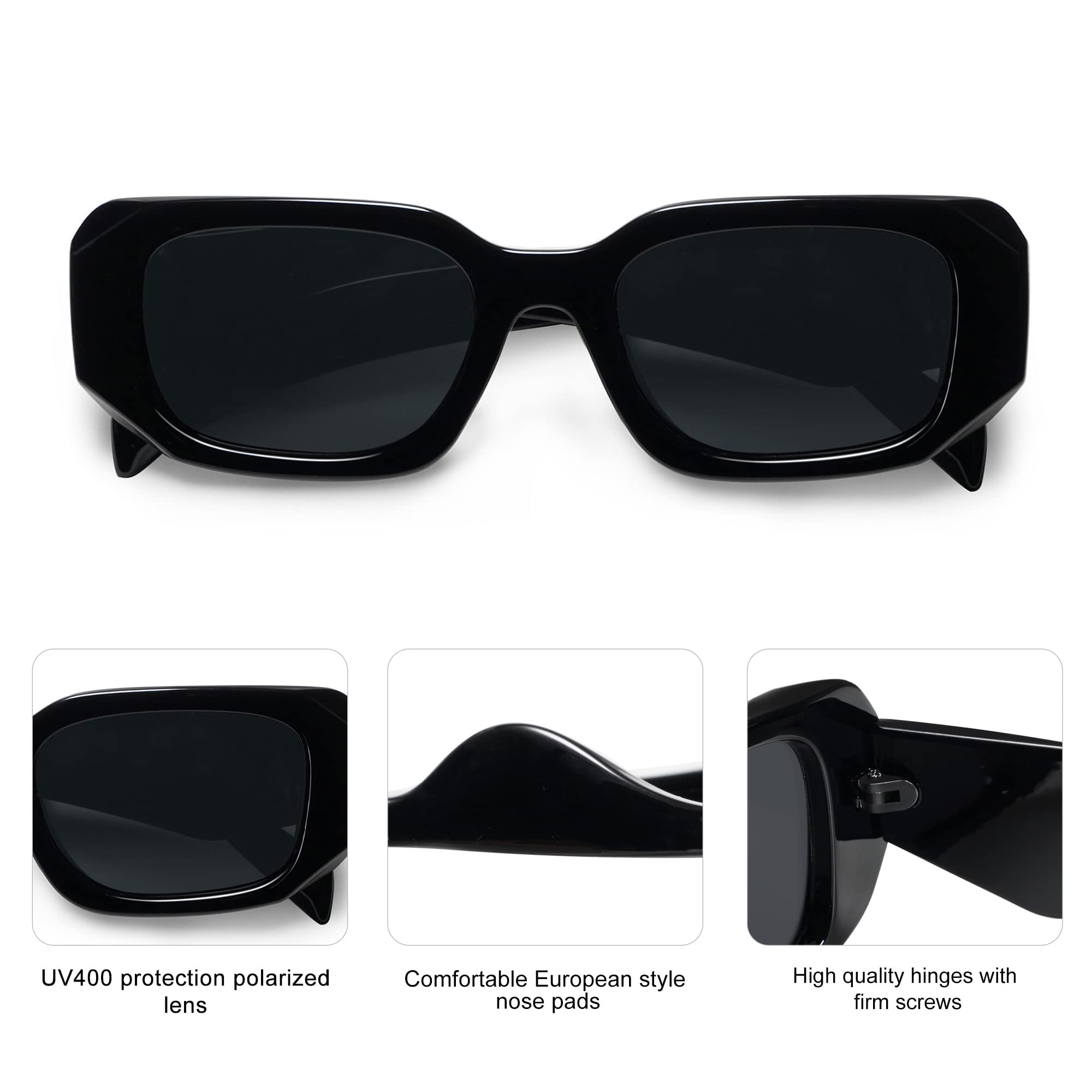 SOJOS Rectangle Sunglasses for Women Retro Fashion Sunglasses UV400 Protection Square Frame Eyewear SJ2204 with Black Frame/Grey Lens