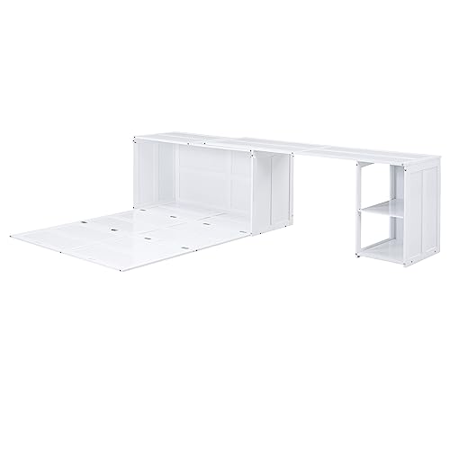 Lifeand Queen Size Murphy Bed with Rotable Desk, White
