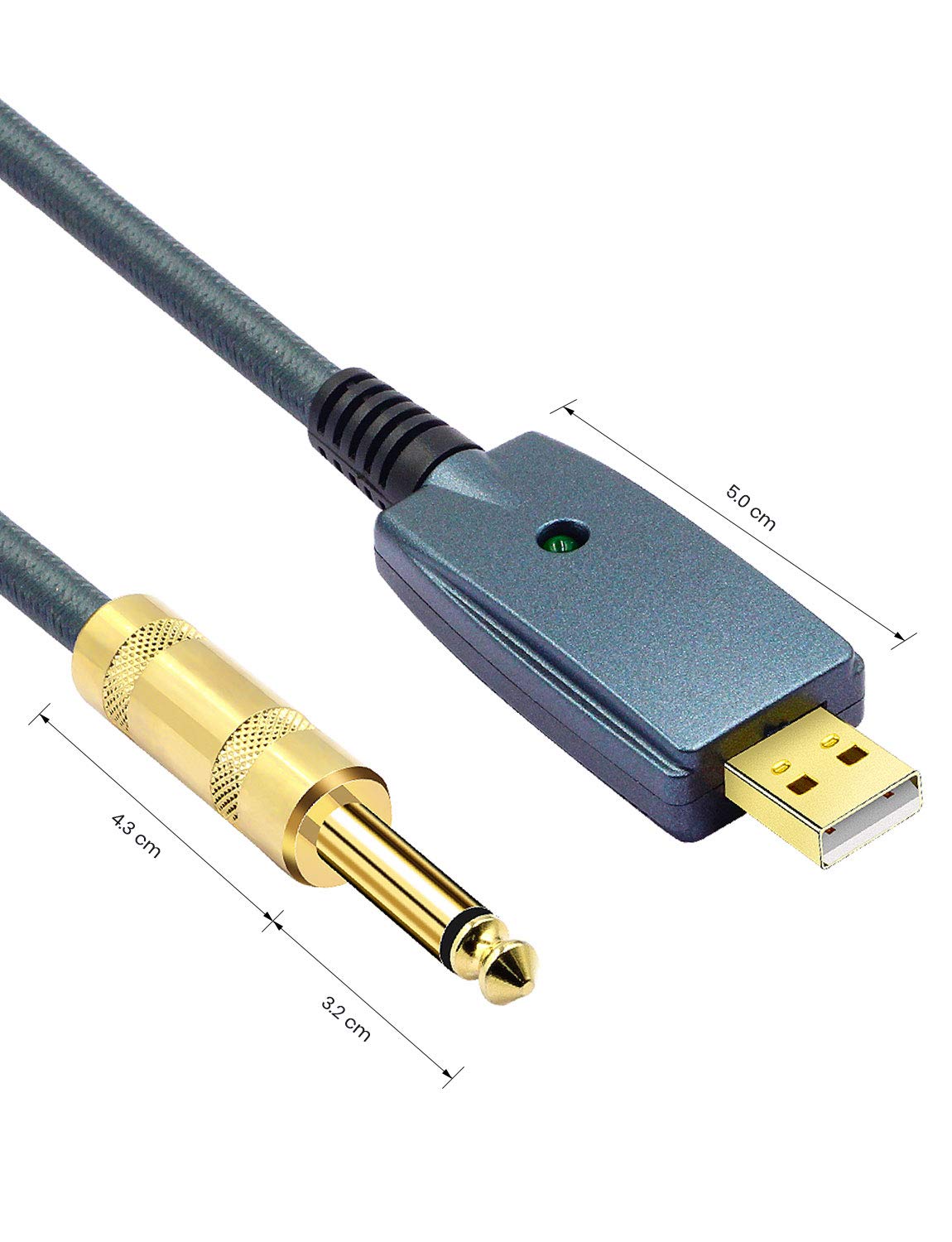 MeloAudio 10FT USB Guitar Cable Guitar Cord USB 2.0 Male to 6.35mm 1/4 Inch TS Mono Jack Connector Cord Adapter Compatible Windows and MacOS Guitar Base to PC for Music Instrument Recording Singing