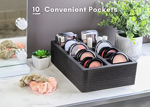 Polar Whale 2 Large Compact Organizer Stands Premium Durable Black Foam Tray Washable Waterproof Insert Storage for Home Bathroom Bedroom Cosmetic 11 x 8 x 3 Inches 10 Compartments