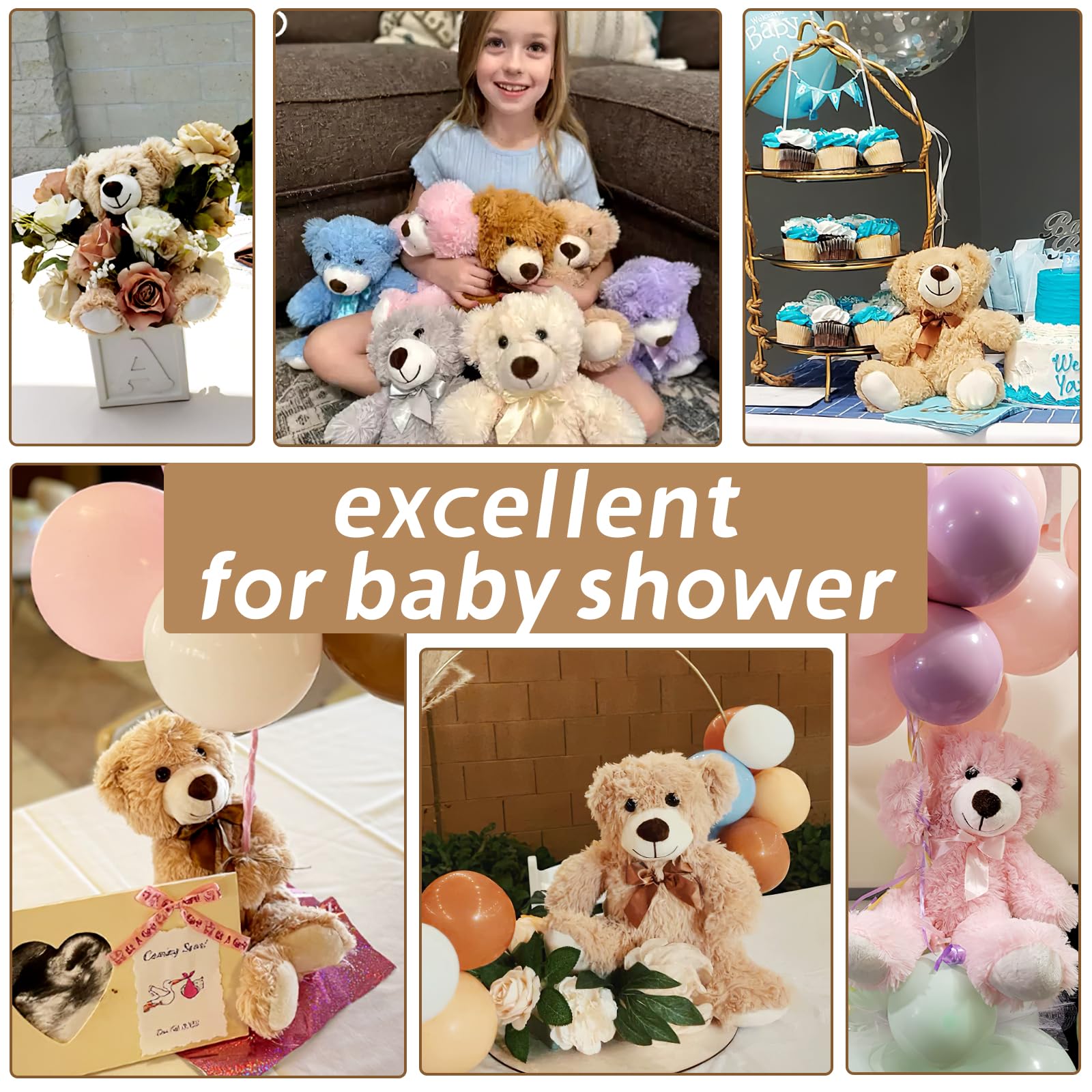 Tezituor Bulk Teddy Bears Stuffed Animal, Teddy Bear Bulk Stuffed Bears Plush, Small Teddy Bears for Baby Shower, Party Centerpiece, Valentines, Birthday