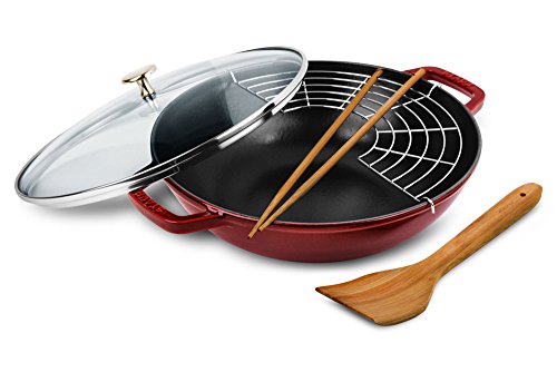 STAUB Cast Iron Wok, Grenadine, 30 cm
