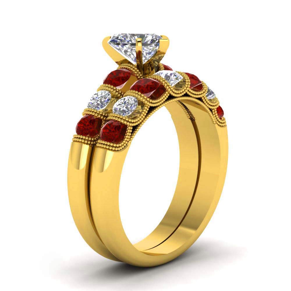 LOVERSRING His and Hers Wedding Ring Sets Couples Rings 2pc 10K Yellow Gold Filled Cz Wedding Engagement Ring Bridal Sets Tungsten Carbide Wedding Band