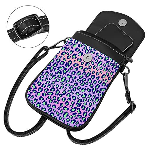 Small Crossbody Bag Purple Leopard Cell Phone Purse Wallet