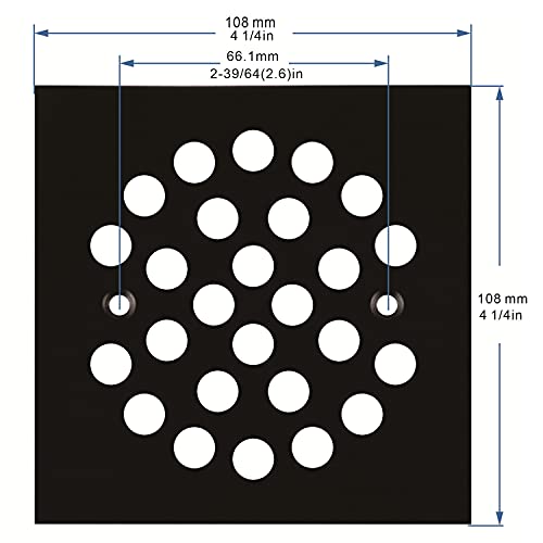 VOURUNA Square 4-1/4 Inch (108mm*108mm) Screw-in Shower Drain Cover Replacement Square Floor Drainer Grate, (Black)