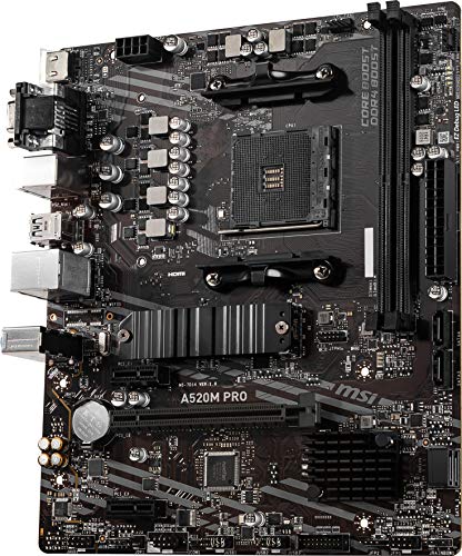MSI A520M PRO Gaming Motherboard (AMD AM4, DDR4, PCIe 4.0, SATA 6Gb/s, Dual M.2, USB 3.2 Gen 1, HDMI/DP, Micro-ATX)