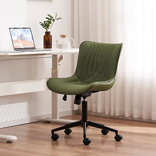YOUNIKE Office Chair, ErgonomicĀ Desk Chair with Wheels, Armless Home Office Computer Task Chairs, Modern Faux Leather Padded Vanity Chair, Adjustable Swivel Rocking Chair with Back, Dark Green