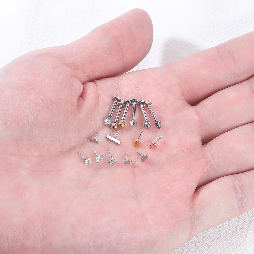 PunkTracker 16G DIY Threadless Cartilage Earring CZ Nose Piercings Nose Studs Surgical Steel Earrings Tragus Helix Conch Medusa Piercing Jewelry Lip Rings Labret Studs