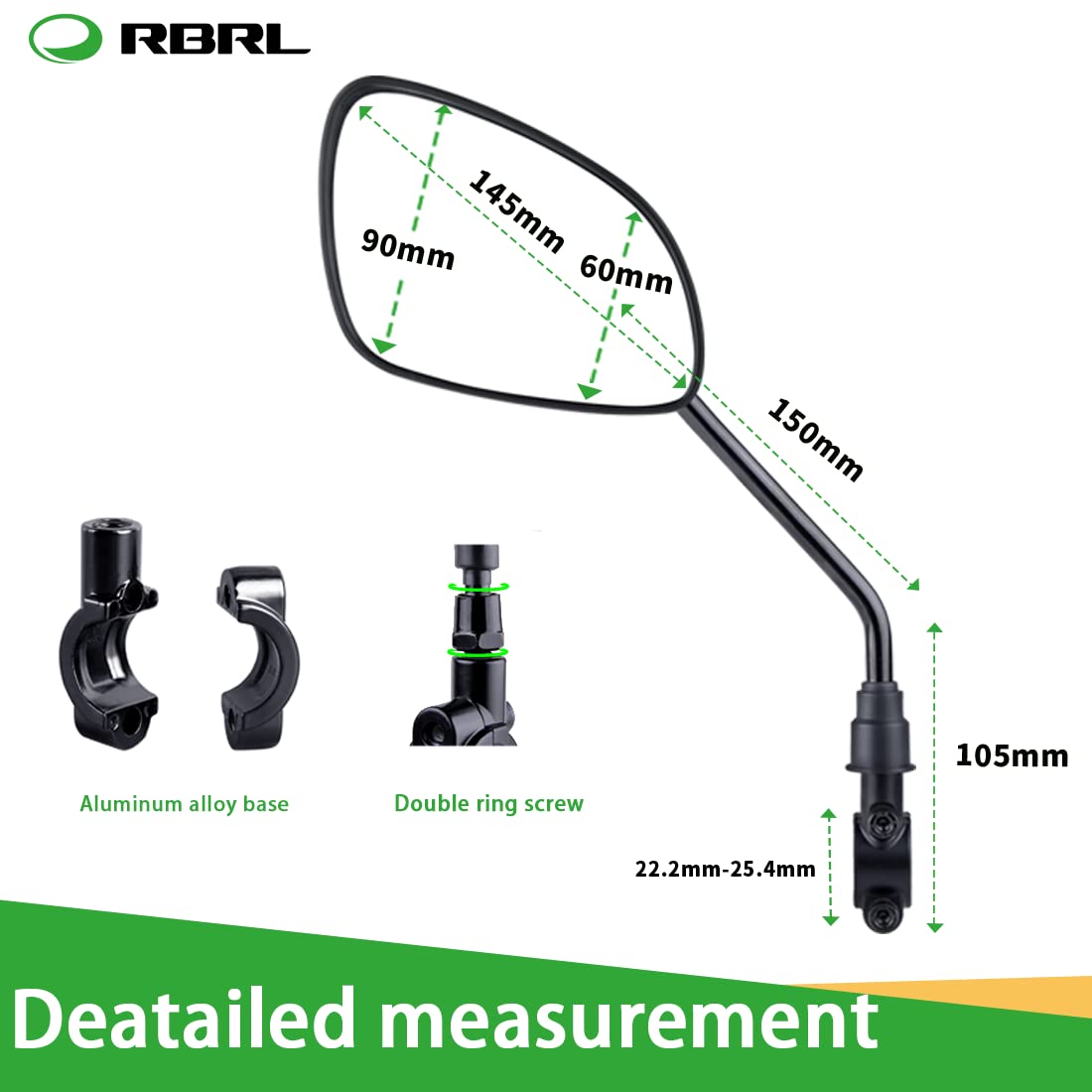 RBRL new handlebar bicycle mirror, high-definition explosion-proof adjustable and rotatable bike mirror, safety glass mirror, rearview mirror (Black-A set, A set)