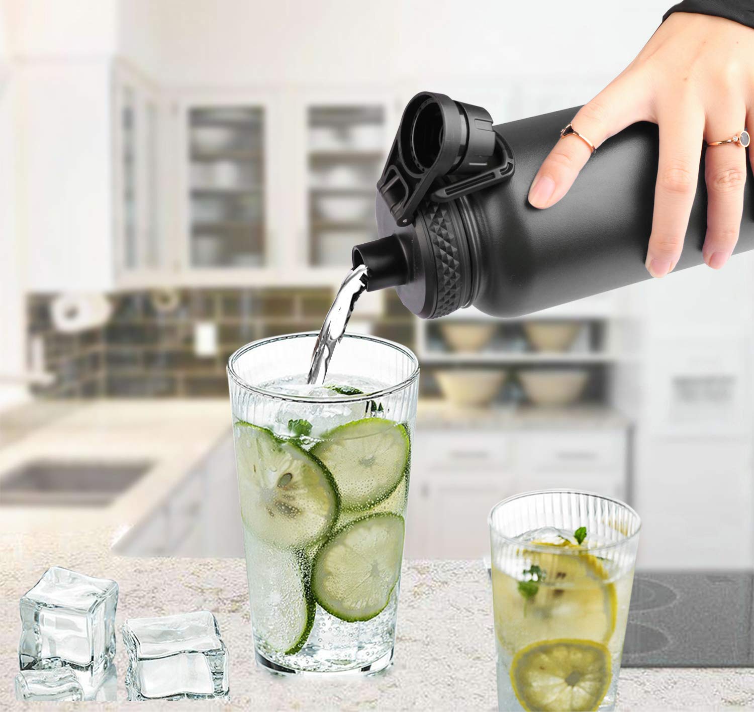 SENDESTAR Stainless Steel Water Bottle, Wide Mouth Water Bottle 24 oz with Straw Lid, Spout Lid, Double Wall Vacuum Insulated Leak Proof, Keeps Liquids Hot or Cold (Hydrangea)