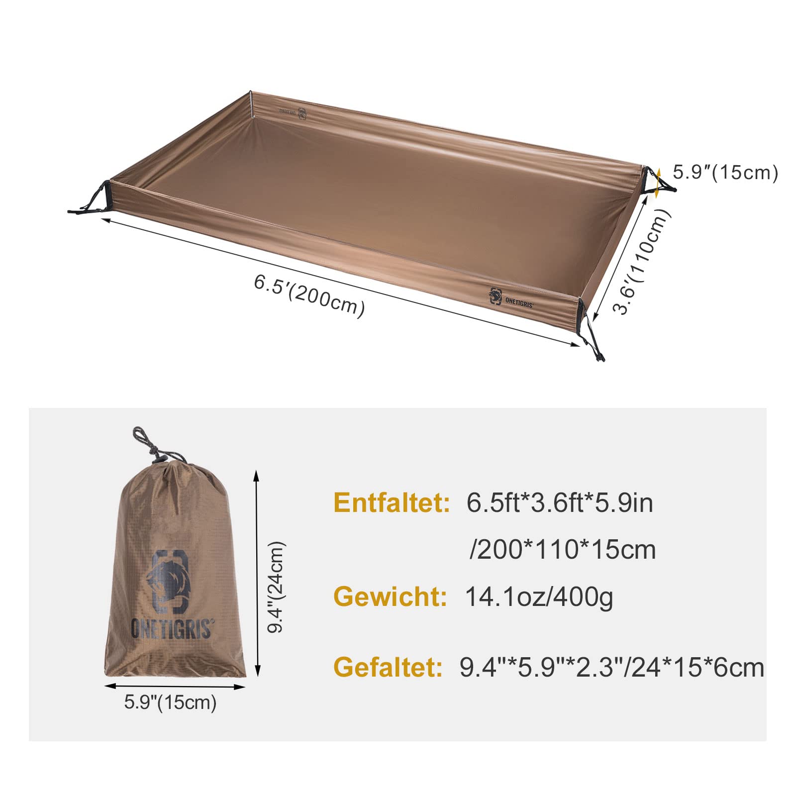 OneTigris Multifunctional Tent Footprint - Camping Tent Bathtub Floor for Tarp Bushcraft Shelter Camping Hiking Backpacking