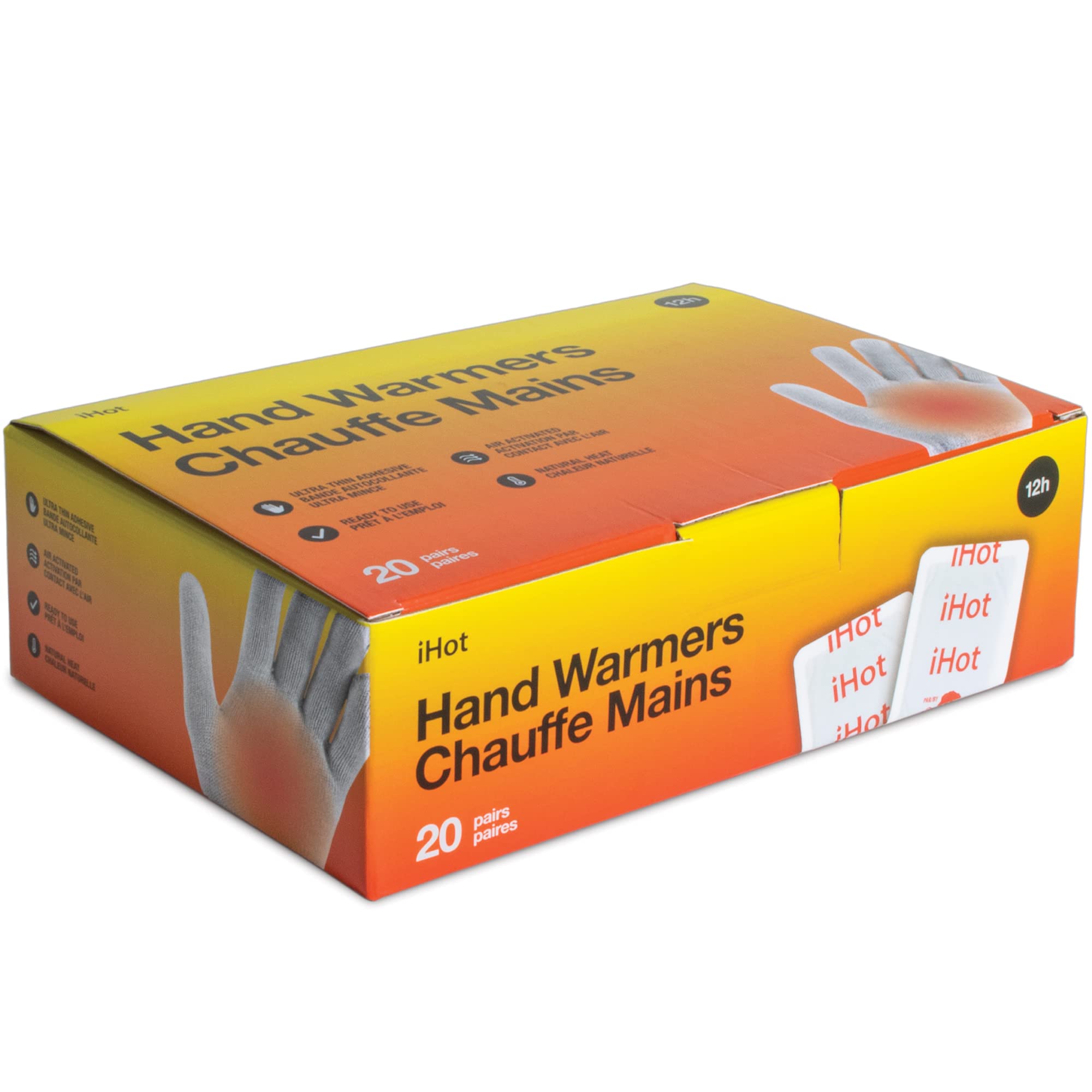 OLYMPIA iHot: Hand Warmers: 20 Pack - Air Activated, Up to 11 Hours of Heat, Disposable & Safe (Each Pack Contains 1 Pair)