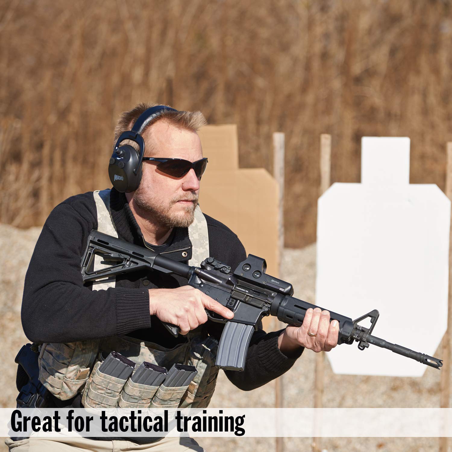 Mack's Live Fire Electronic Shooting Earmuffs – Comfortable, Low Profile Hearing Enhancement and Hearing Protection for Shooters