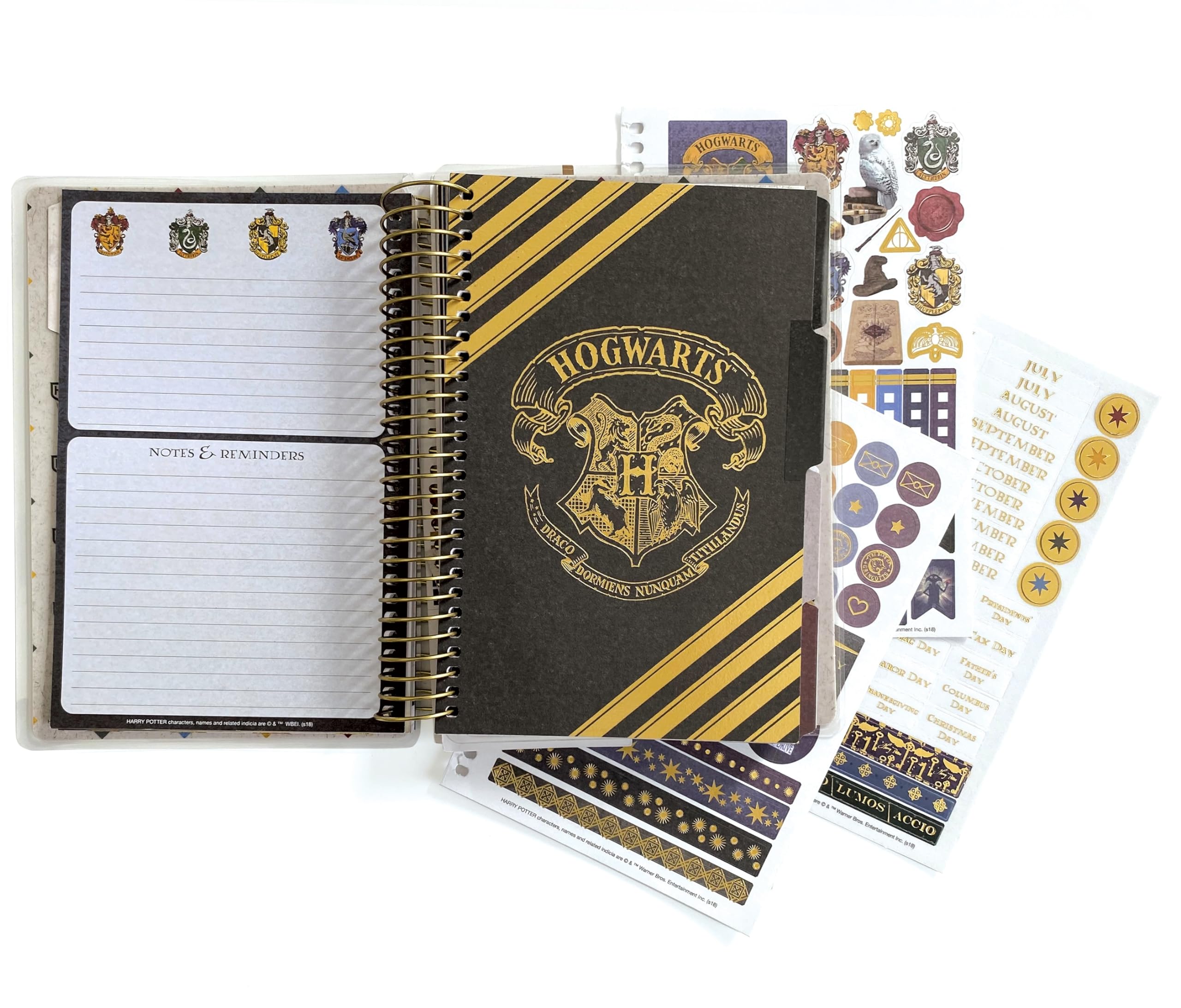 Paper House Productions Harry Potter 12 Month Undated 7.5" Planner with Month and Event Flag Stickers - Hogwarts Founders Crest