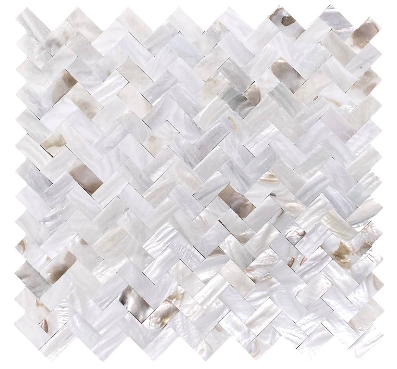 Mother of Pearl Oyster White Natural Sea Shell Seamless Herringbone Floor and Wall Tile for Kitchen Backsplashes, Bathroom Wall (5 Sheets)
