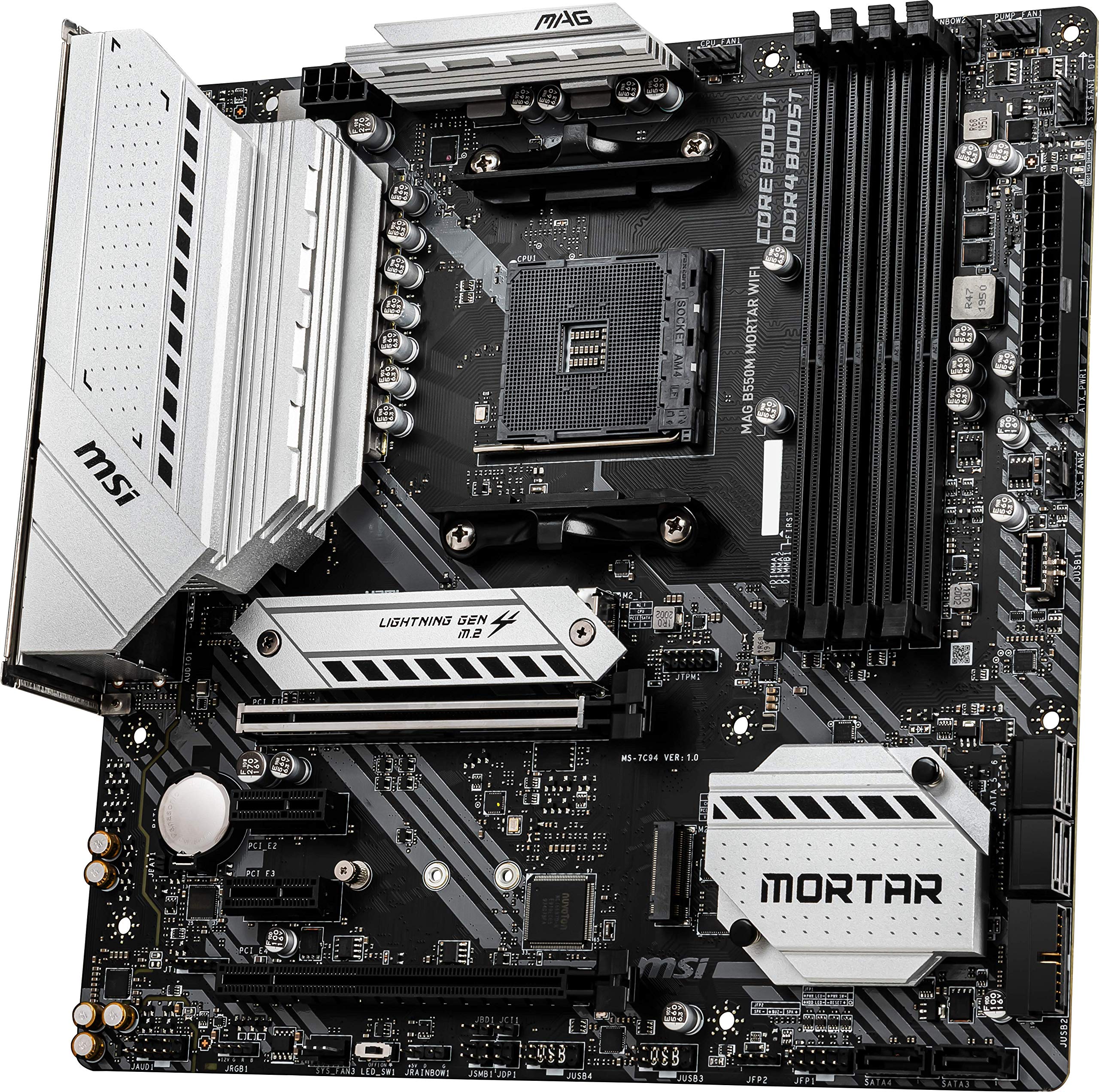 MSI MAG B550M Mortar WiFi Gaming Motherboard (AMD AM4, DDR4, PCIe 4.0, SATA 6Gb/s, M.2, USB 3.2 Gen 2, AX Wi-Fi 6, HDMI/DP, Micro-ATX, AMD Ryzen 5000 Series Processors)