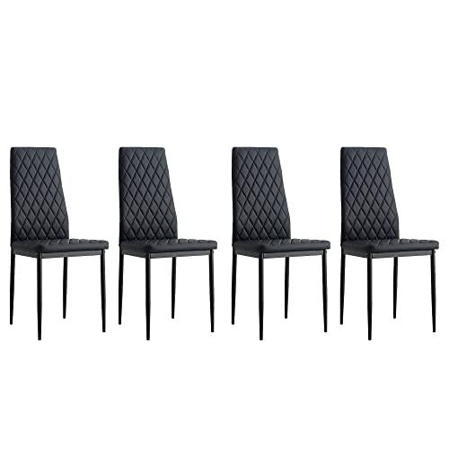 LIADTOP Set for 4, PU Leather Set of 4 Living, Modern Upholstered Side Chairs with Stable Metal Legs,for Dining Room, Kitchen, Restaurant,Black