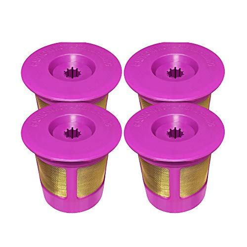 Reusable Cups Compatible with K Cups Keurig 2.0 & 1.0 Brewers Easy To Use Refillable Single Cup Coffee Filters - Eco Friendly Stainless Steel Mesh Filter - Check for Compatibility (4 Pack - Pink)