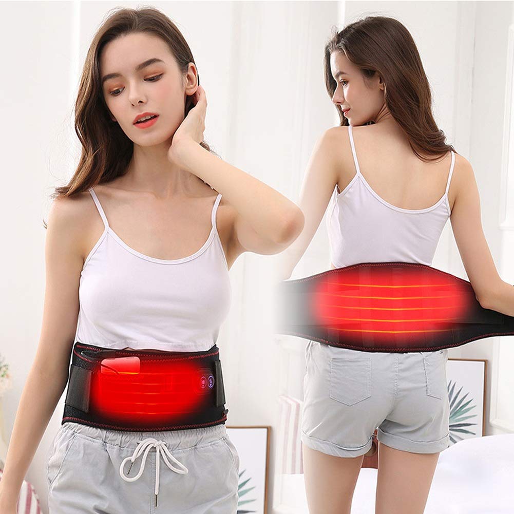 Lower Back Posture Lumbar Brace for Injuries- All Sports-Hot Compression Therapy Carbon Fiber Heating Vibration Massage