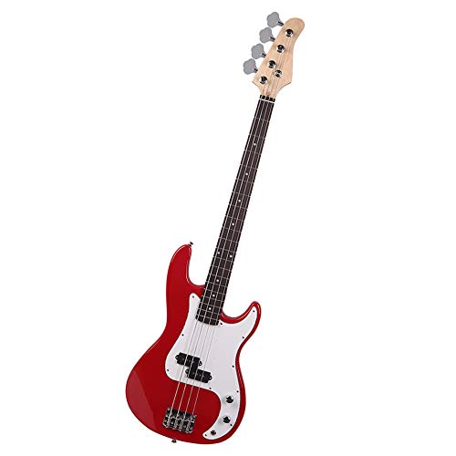 Vasitelan Electric Bass Guitar Full Size 4 String 46 Inch Bass (Red)