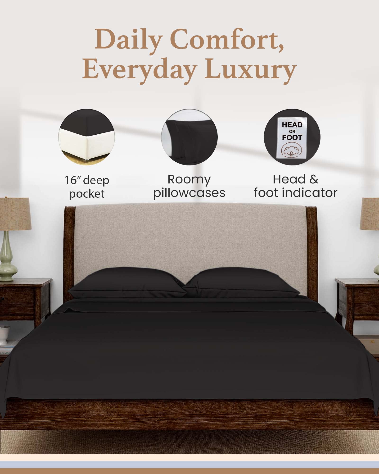 Olympic Queen Sheets Set, 100% Egyptian Cotton, Luxury 600 Thread Count, 4 Pc Super Queen Sheets Sets, Soft & Breathable, Snug Fit, 16" Deep Pocket Fitted Sheet, 2 Pillowcases & 1 Flat Sheet, Taupe