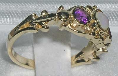 LetsBuyGold 14k Yellow Gold Real Genuine Opal & Amethyst Womens Band Ring - Size 10