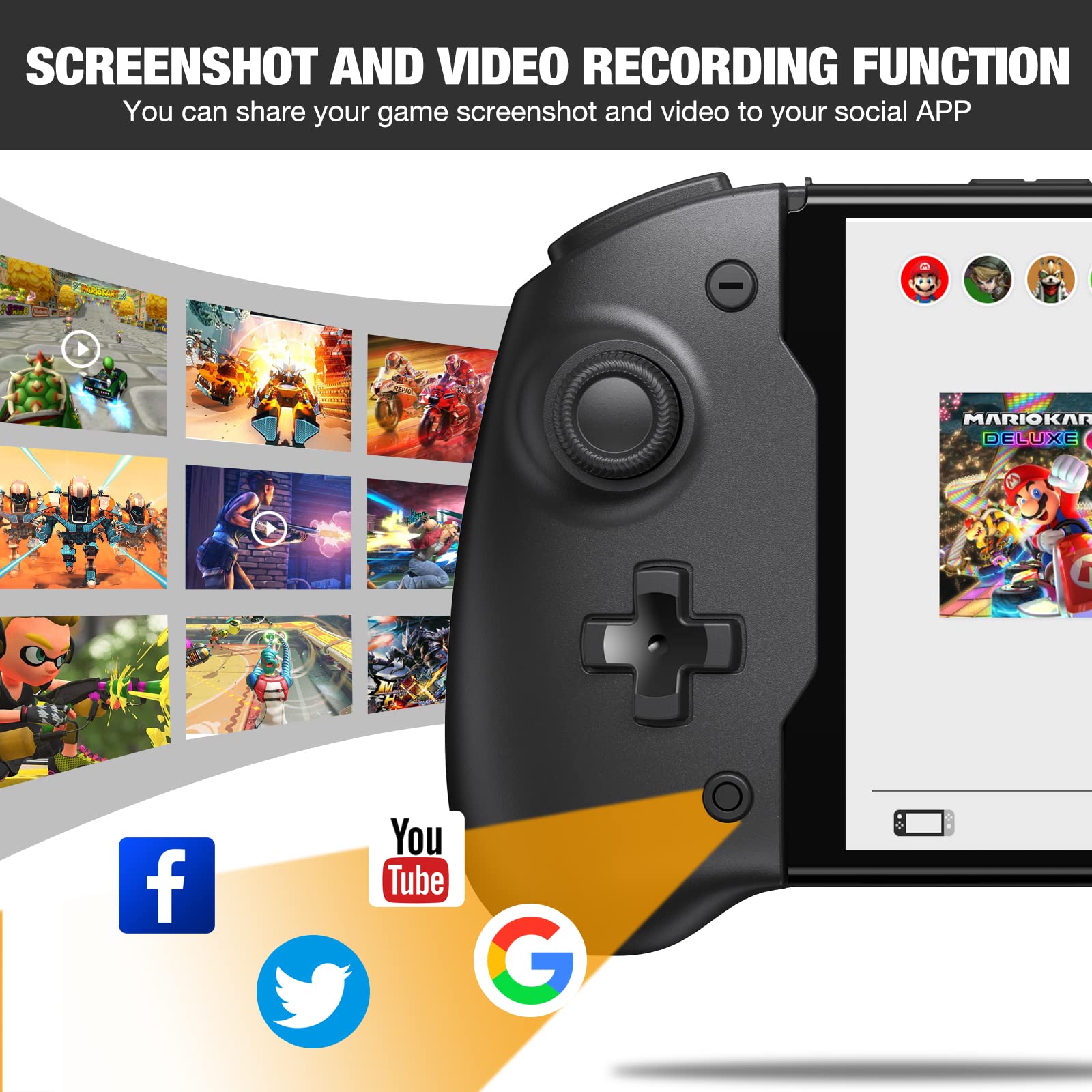 Switch Controller for Nintendo Switch/OLED, Switch Controllers Wired Connection with 2 Programmable Keys, Gyro Sensor, Double Vibration and Screenshot Functions, 6 PCS Replacement Joystick Caps…