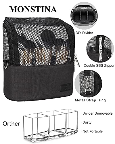 MONSTINA Makeup Brush Case,Makeup Brush Holder with Adjustable Dividers,Large Capacity Makeup Brush Bag with Shoulder Starp,Professional Makeup Artist Tool Storage Organizer