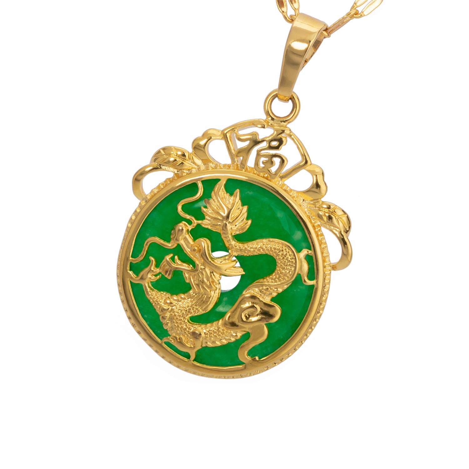 MCSAYS Dragon Necklace Gold Chinese Tibet Grade A+ Green Agate Dragon Pendant Necklace Gift For Christmas Women