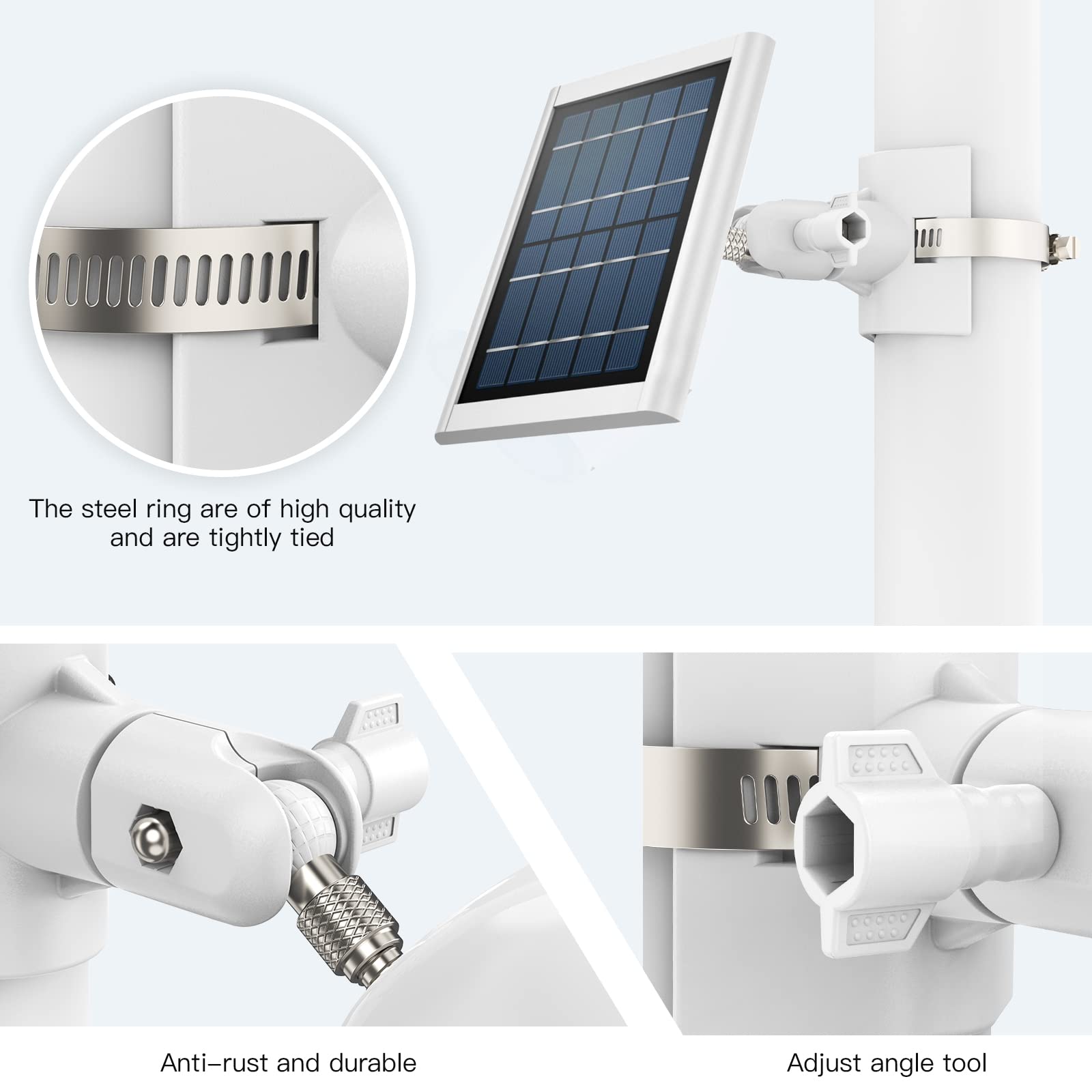 Outdoor Mount for Ring Solar Panel,Ring Super Solar Panel,Eufy,Wyze,Reolink,Arlo Solar Panels,Fits 1.96-7.87" Pole, Tree, Cylindri Rail, Drainage Pipe, No Punching(White, 1 Pack)