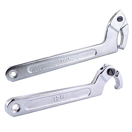 Wadoy Adjustable C Spanner Hook Wrench Chrome Vanadium 3/4-2"(19-51Mm)+2-4 3/4"(51-121Mm) Spanner Set-Used to Tighten Side Slot Nuts on Collars, Lock Nuts and Bearings