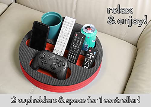 Polar Whale Couch Drink Holder Red and Black Refreshment Tray for Sofa Bed Floor Car RV Lounge TV Room Durable Foam 4 Compartments with Game Controller Slot 13.75 Inches Wide