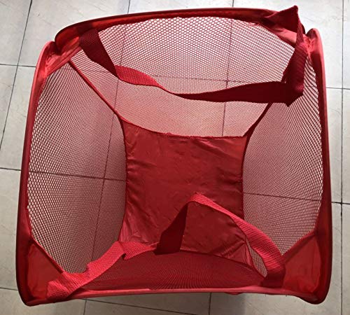 Portable Large Rectangle Laundry Basket with Carry Handles Big Heavy Duty Pop Up Nursery Clothes Hamper Folding Mesh Room Organizer Storage Red