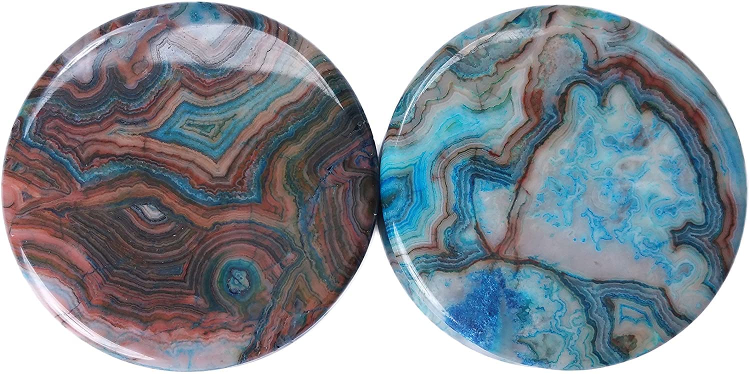 Pair 1-1/4" (32MM) BLUE AGATE STONE PLUGS Double Flare Gauges Organic Brown Tunnels (2pcs)