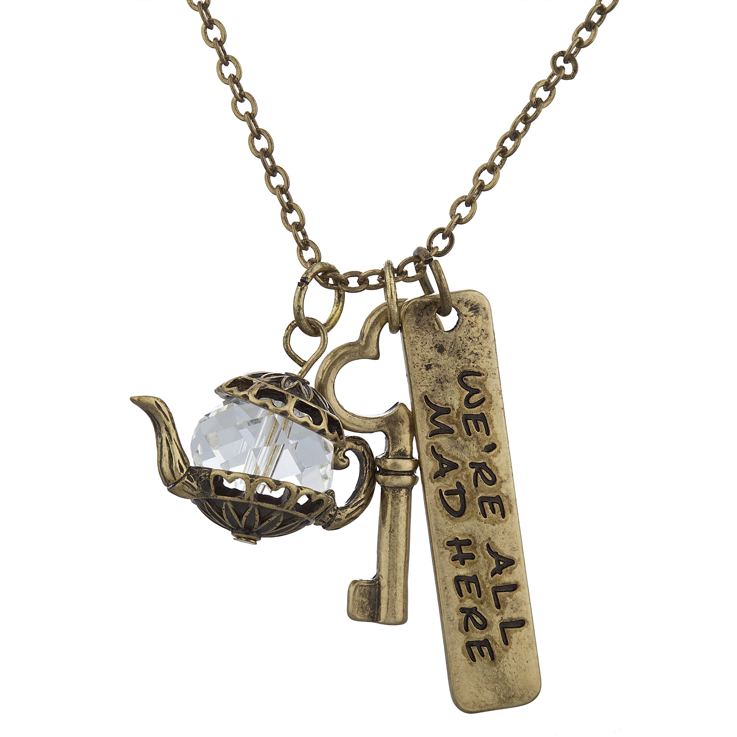 LUX ACCESSORIES Burnish GoldTone Were All Mad Here Mad Hatter Pendant Necklace
