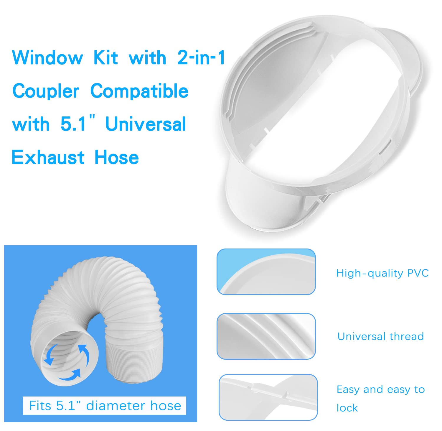 Storystore Portable Air Conditioner Window Vent Kit, Window Seal with 5.1" Diameter Coupler, Ac Window Kit with Adjustable Slide Seal Plates for AC Unit (SWK-11)