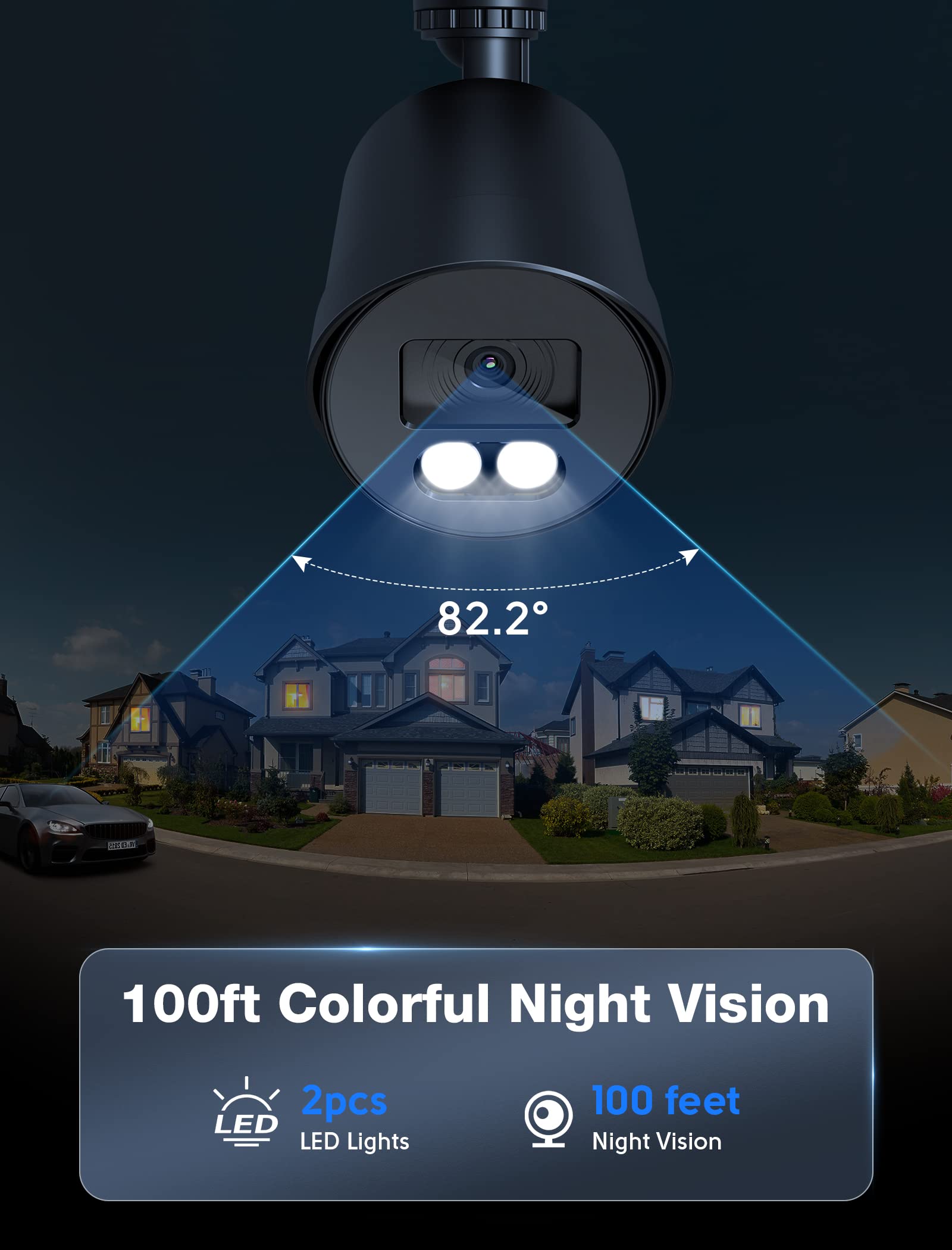 Wired Security Camera, EZFIX 1080P 100ft Full-Color Night Vision 2.0MP CCTV Camera (Hybrid 4-in-1 HD-CVI/TVI/AHD/960H Analog CVBS), 2PCS LED, 82.2° View Angle, Waterproof Surveillance Camera (Black)