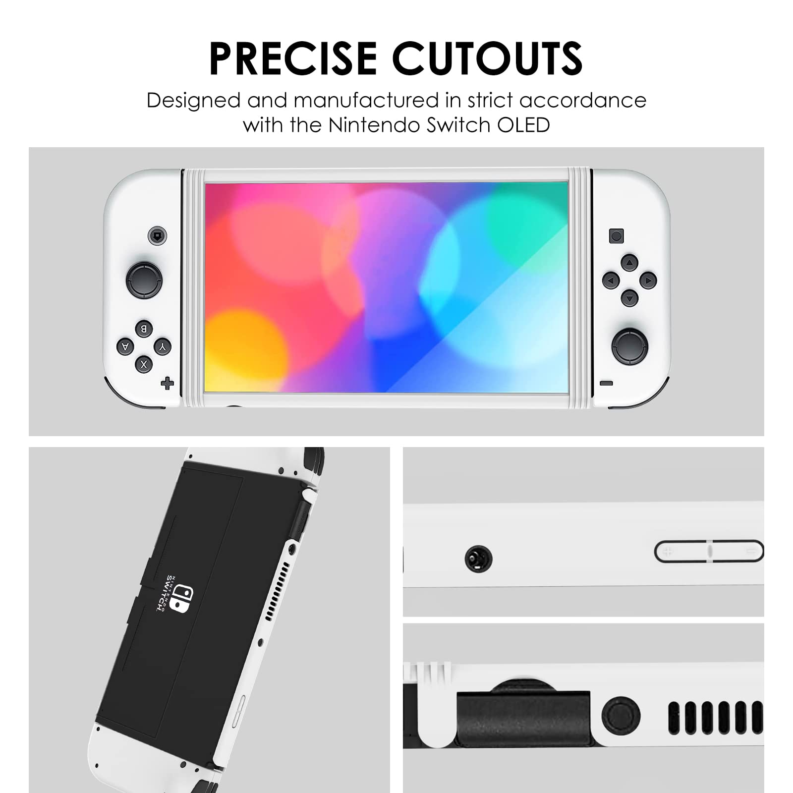 Sibese Tempered Glass Screen Protector Unique Design for Switch OLED Model 2021, HD Clear Screen Protector with PC Frame, Full Cover, Anti-Scratch, Bubble Free (White)