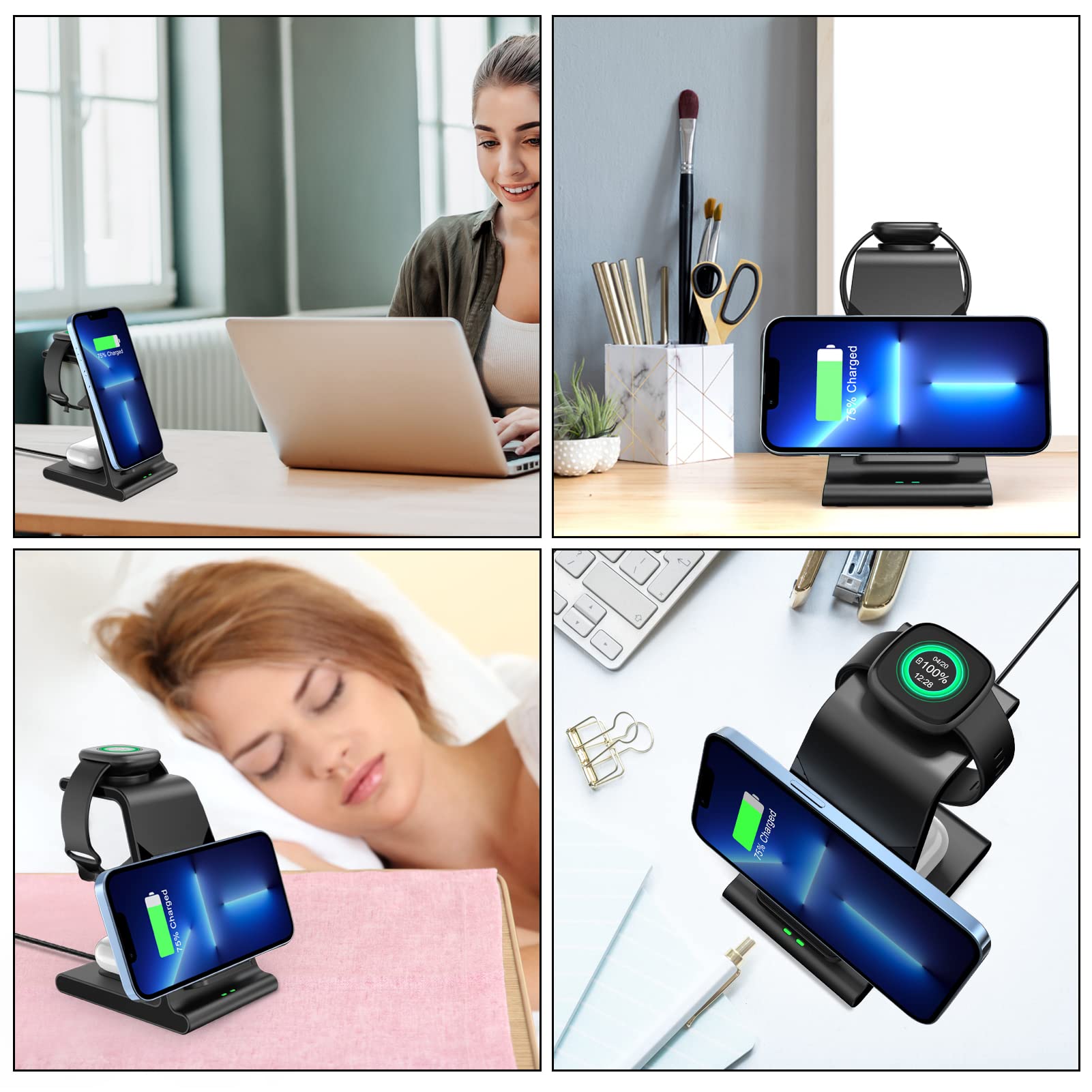 Wireless Charger for Google Pixel Watch 2, Fitbit Versa 4/Versa 3/Sense 2/Sense Charger, Wireless Charging Station for Google Pixel 8 Pro/8/7 Pro/7/7A/6/6 Pro/5/4/Galaxy S24 Ultra, Pixel Buds Pro