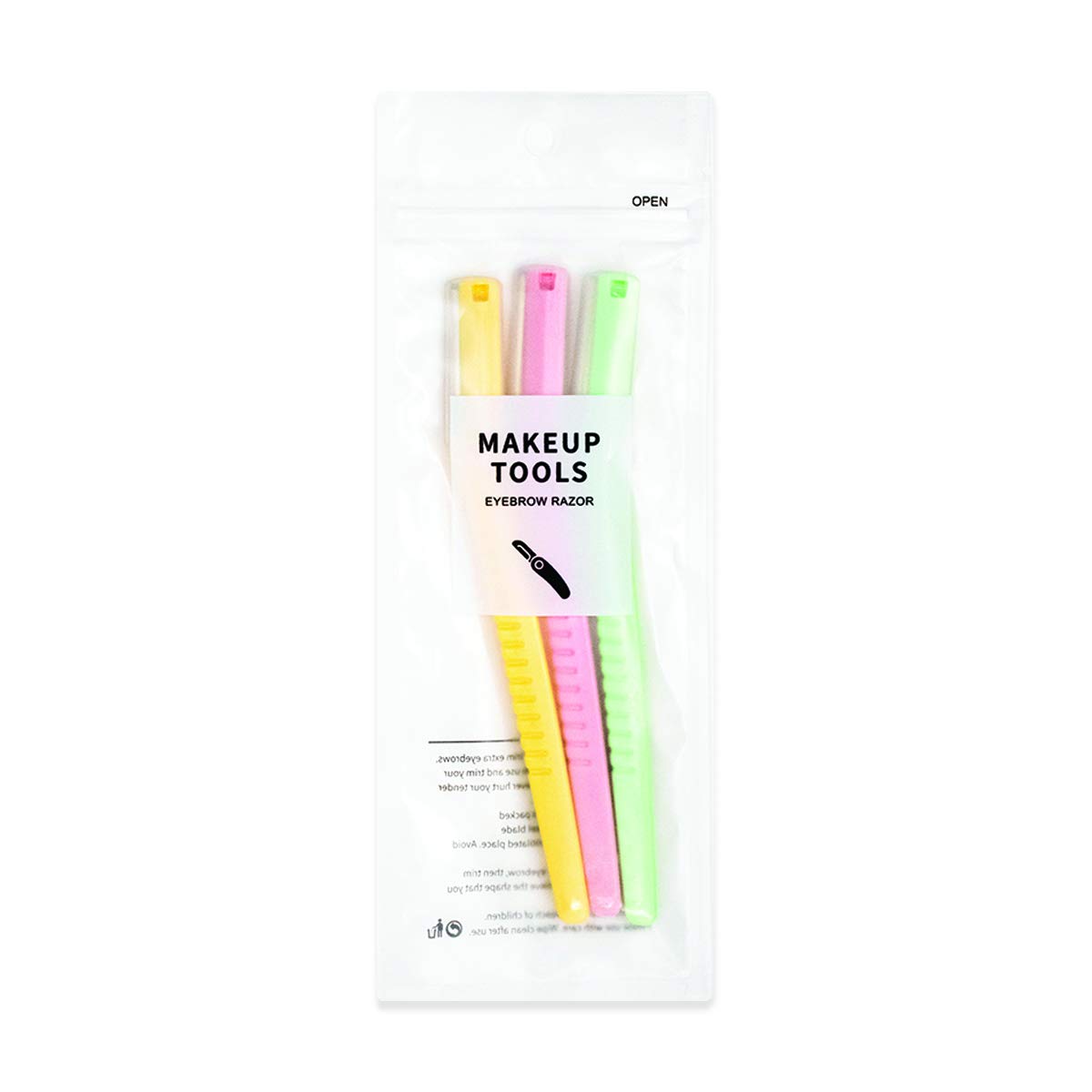 Multipurpose Facial Razor & Eyebrow Shaper With Fitted Cover/Straight Blade Style/Green Yellow Pink 3 Pack