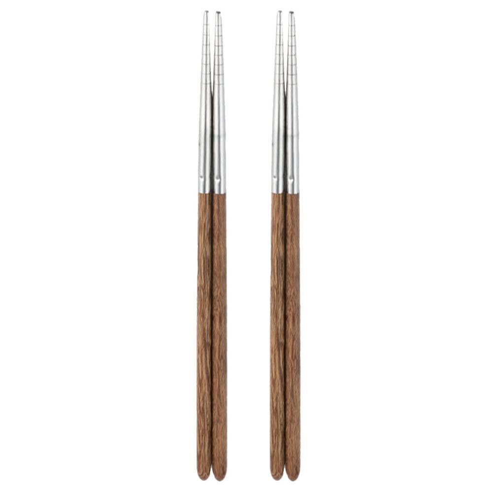 Reusable Metal Stainless Steel Chopsticks: 2 Pairs Long Cooking Chopsticks with Wooden Handle Japanese Type Sashimi Chopsticks for Home Restaurant