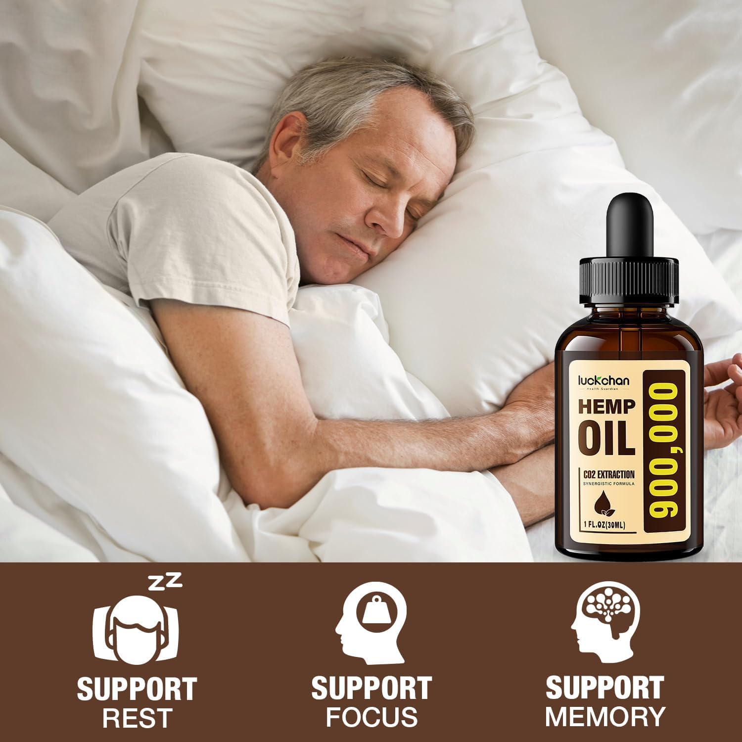 LUCKCHAN (4-Pack) Premium Hemp Oil - Helps Anxiety, Stress, Relaxation, Calming, Sleep - Natural Extract, Vegan, Non-GMO - Organic Hemp Tincture Drops