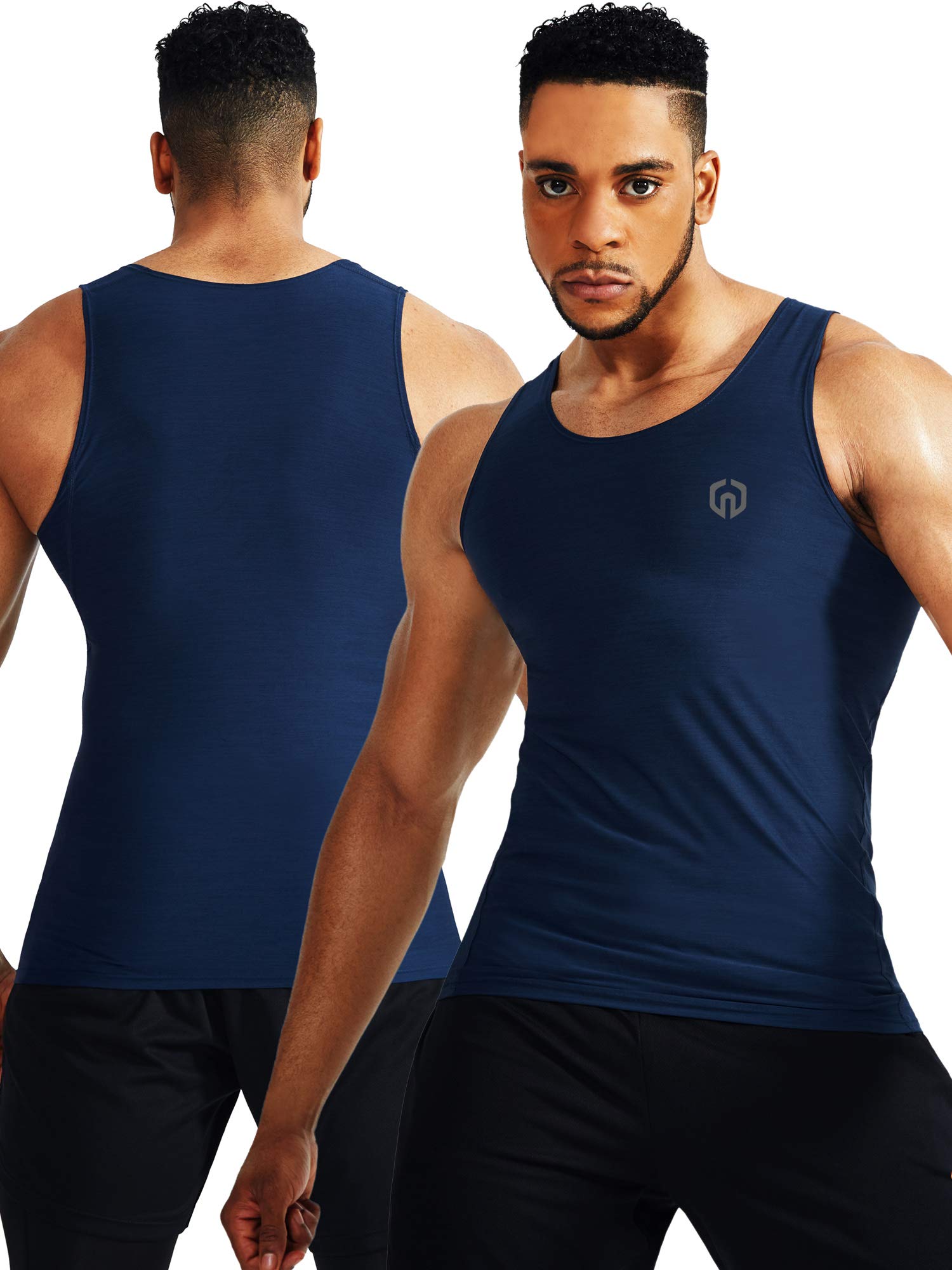 NELEUS Men's 3 Pack Compression Tank Top Tight Muscle Shirts,5074,Black (Grey)/Slate Gray/Navy,US L,EU XL