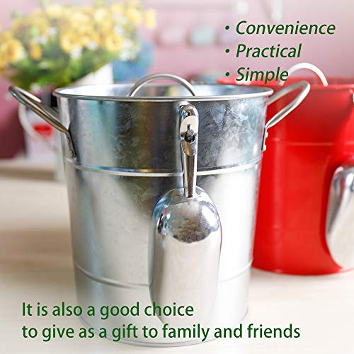 T586 4L Silver Metal Galvanized Double Walled Ice Bucket Set With Lid And Scoop