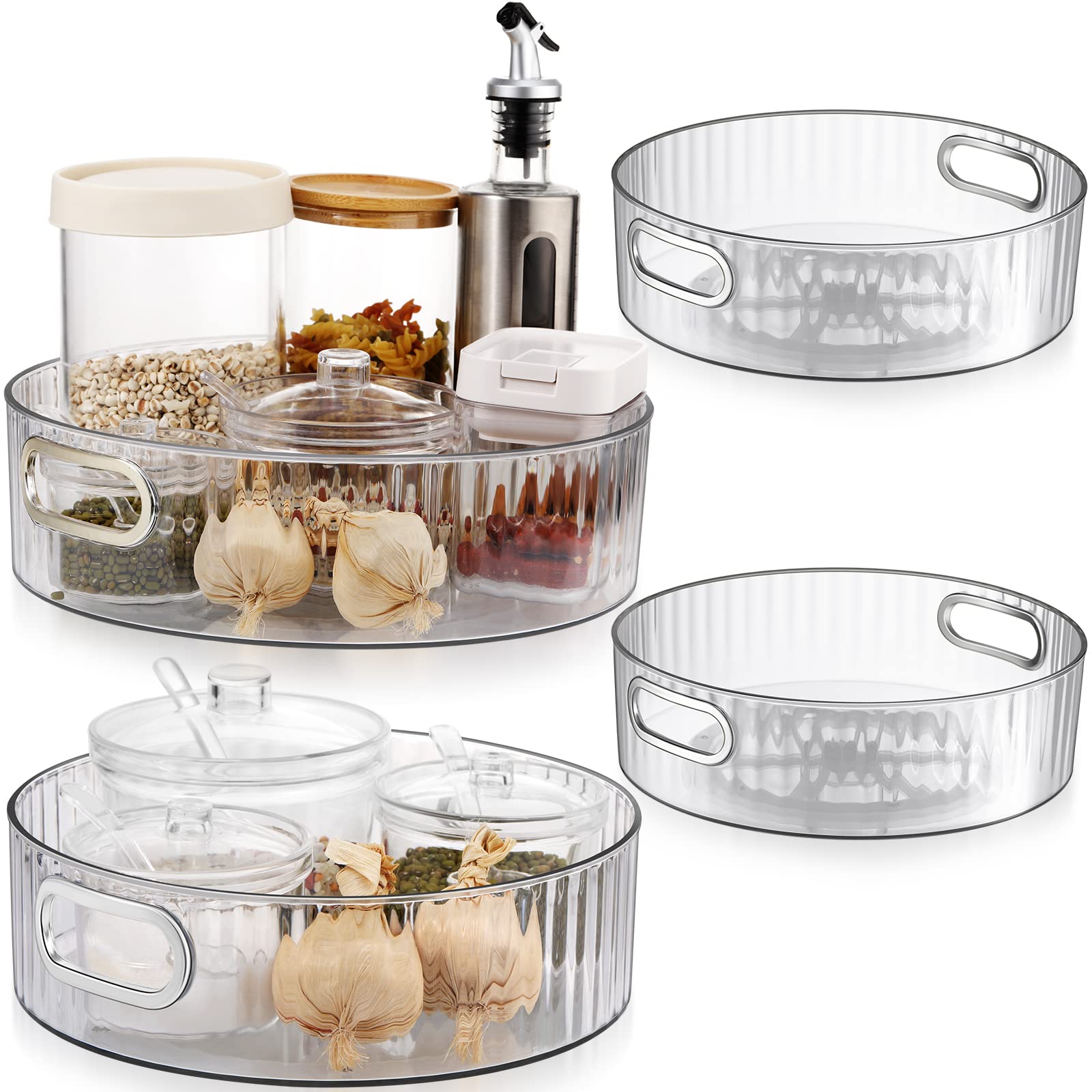 Norme 4 Pack Lazy Susan Organizer 8.7 Inch, 11 Inch Turntable Plastic Spinner Organizer Pantry with Handles Spice Rack Rotating Condiment for Cabinet Kitchen Refrigerator Jewelry Storage (White)