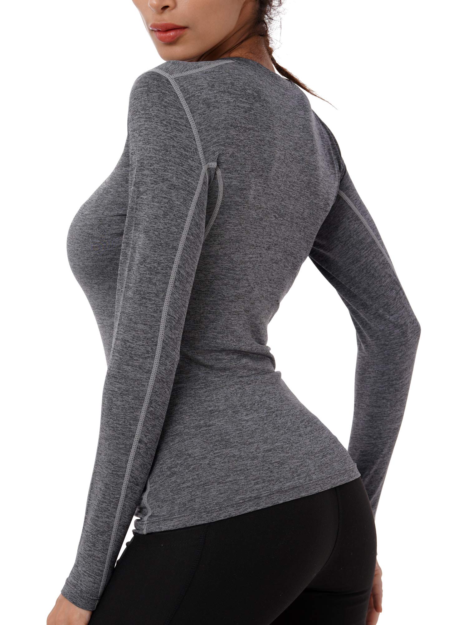 NELEUS Women's 3 Pack Dry Fit Athletic Compression Long Sleeve T Shirt,8019,Black/Grey/Rosy Brown,US XL,EU 2XL
