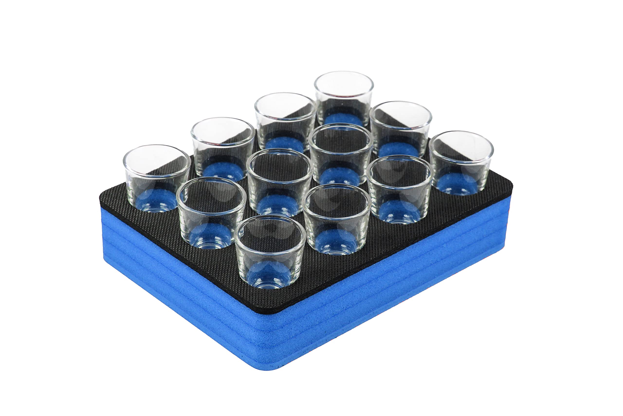 Polar Whale Shot Glass Holder Organizer Modern Tray for Home Kitchen Bar or Club Party Durable Blue and Black Durable Foam Serving Rack 10 Inches Wide Holds 12 Shots