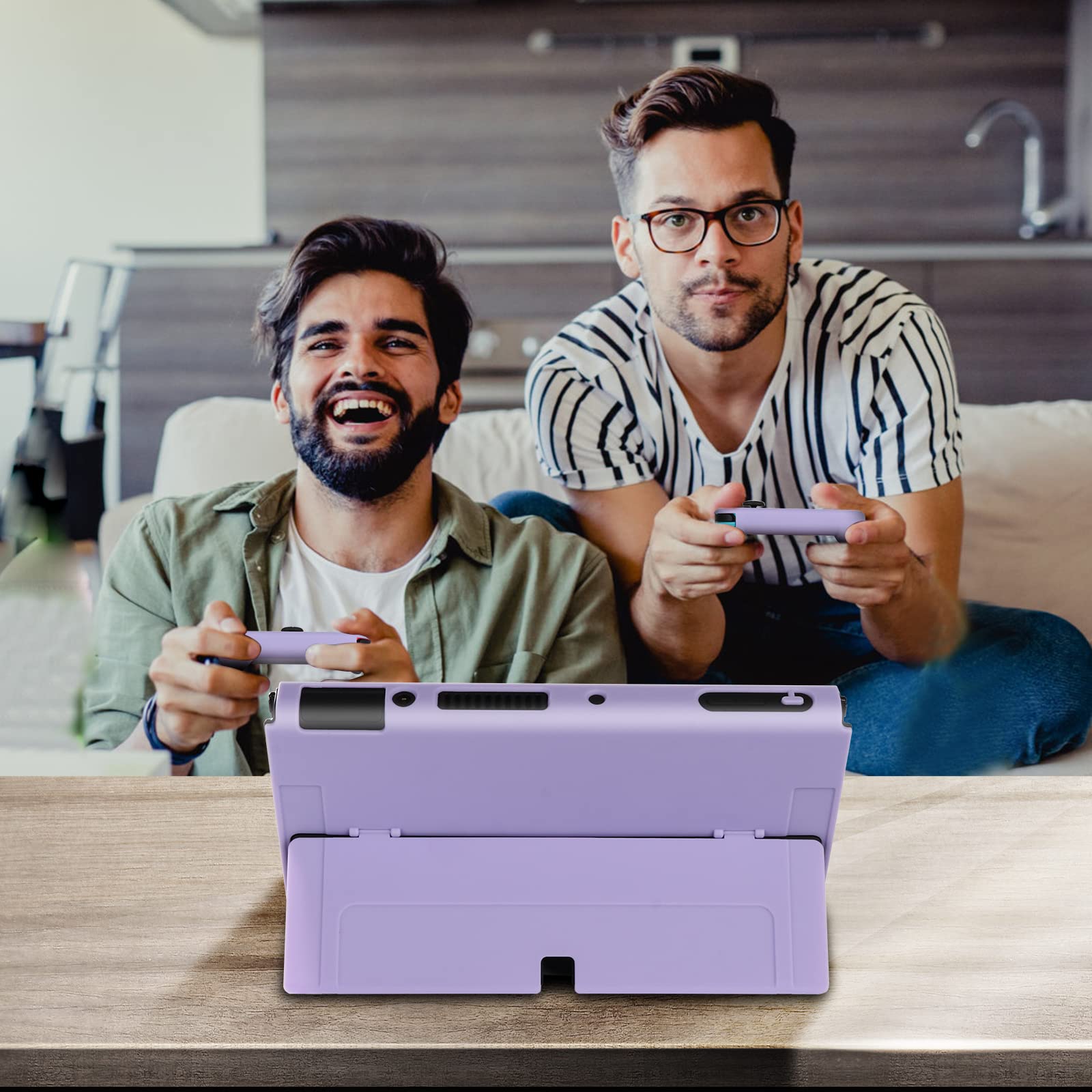 Switch OLED Case Dockable Protective Case for Nintendo Switch OLED Model 2021 Console and Joy-Con Controller Grip Case with 2 Thumb Grip Caps, Purple
