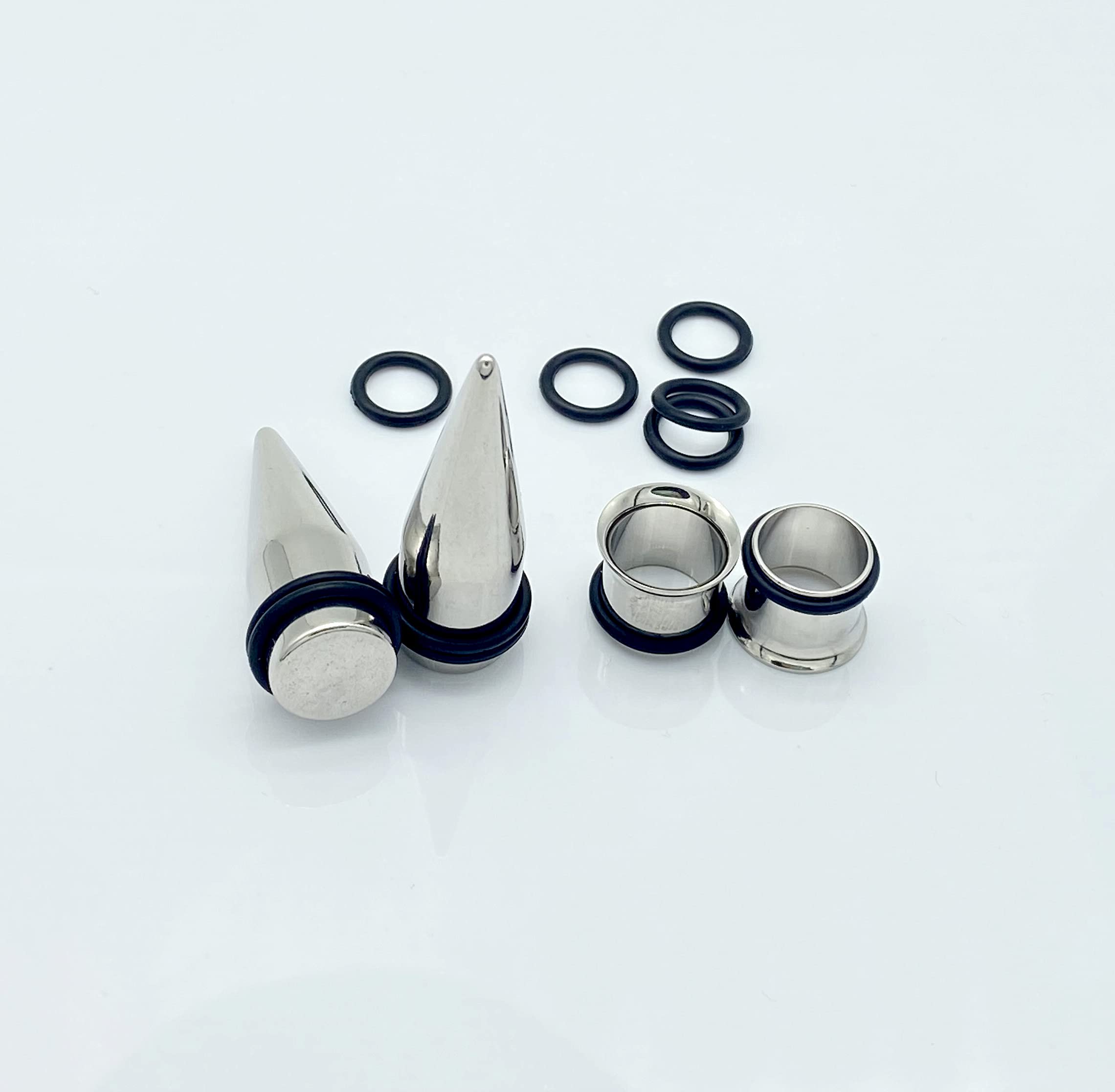 Pair of 7/16" 11mm Stainless Steel Black Tapers and Tunnels Ear Stretching Kit Gauges